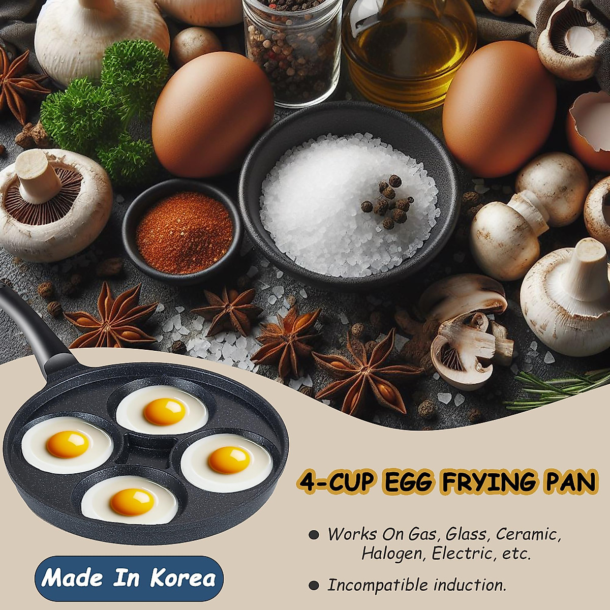 Cook N Home Marble Nonstick Egg Frying Pan, 4-Cup Cookware Pancake Pan Omelet Pan, Black