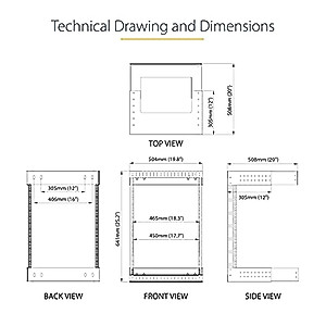 StarTech.com 2-Post 12U Heavy-Duty Wall Mount Network Rack, 19" Open Frame Server Rack with Adjustable Depth, Wall Mount Data Rack for IT / AV / Patch Panel / Computer Equipment (RK12WALLOA)