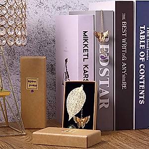 2 Pieces Metal Feather Bookmark Metal Leaf Bookmark with 3D Butterfly, Glass Dry Flower Beads Pendant and Box for Reader Students Friends