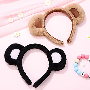 FRCOLOR Fluffy Headband 2 Pcs Bear Ears Headbands Cartoon Fluffy Bear Costume Headbands Animal Hairbands Halloween Christmas Cosplay Headdress Props for Party Creative Plush Headband