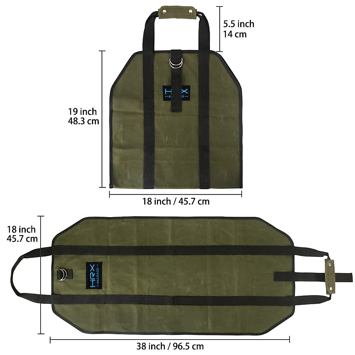 HRX Package Waxed Canvas Firewood Bag Carrier, Water Resistant Log Tote Wood Carrying Bag With Handles for Camping Trip Christmas Gift