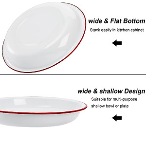 Lawei Set of 4 Enamel Dinner Plates, 10 Inch Round Enameled Camping Plate with Red Rim, Retro Salad Pasta Bowls Enamel Deep Dinner Serving Platter for Dinner, Outdoor, Picnic, BBQ, Butter