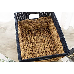 JiaLan Rectangular Seagrass Woven Storage Basket with Cut-out Handles, Natural Straw Baskets for Organization and Storage,Large,15.7 inchesx11.8 inchesx7.8 inches