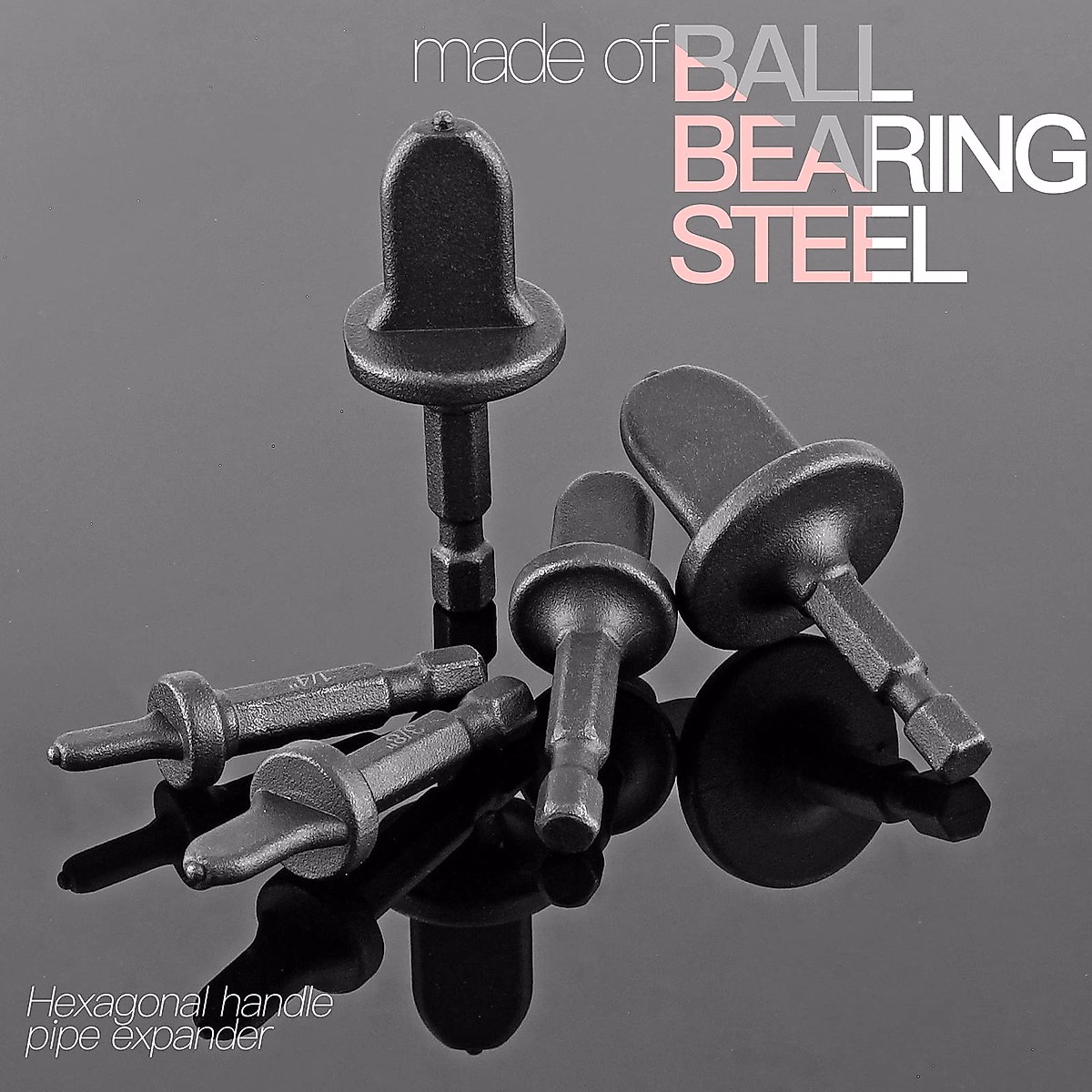 Zorveiio 5 Pcs Swaging Tool Drill Bit Set Swaging Tool Drill Bits, Copper Tube Expander Flaring Tool for Copper Tubing, HVAC Repair Kit with 3/4'' 5/8'' 1/2'' 3/8'' 1/4'' Bits - Hex Handle