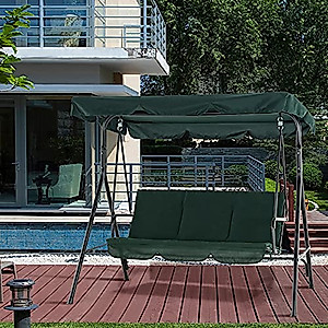 MCombo 3-Person Outdoor Patio Swing Chair, Convertible Canopy Hanging Swing Glider Lounge Chair, Removable Cushions, 4003 (Green)
