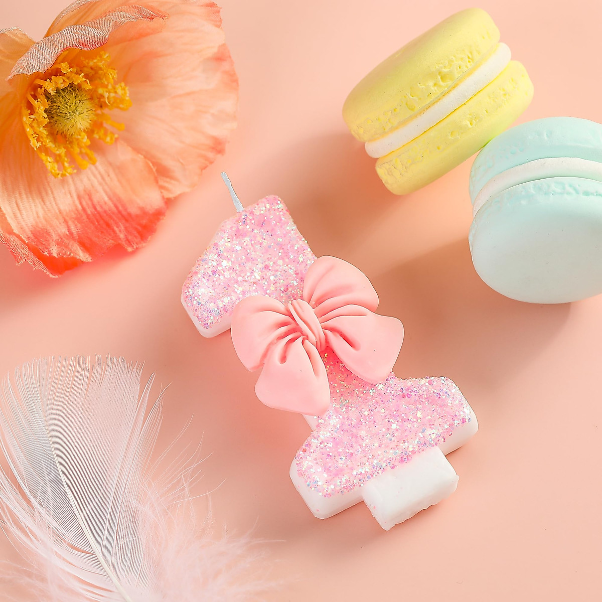 PHD CAKE 2.76 Inch Number 1 Pink Bowknot Birthday Candles, Cute Themed Number Candles, Party Celebration