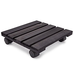HOUSEBOOK - 2 Packs Premium Wooden Plant Stand Caddy 30cm Square Garden Plant Pot Trolley 360 Deg Movable, Waterproof Planter Caddy, 12", Wholesale Available, 30cm, Holds Up 240 Lbs, Black