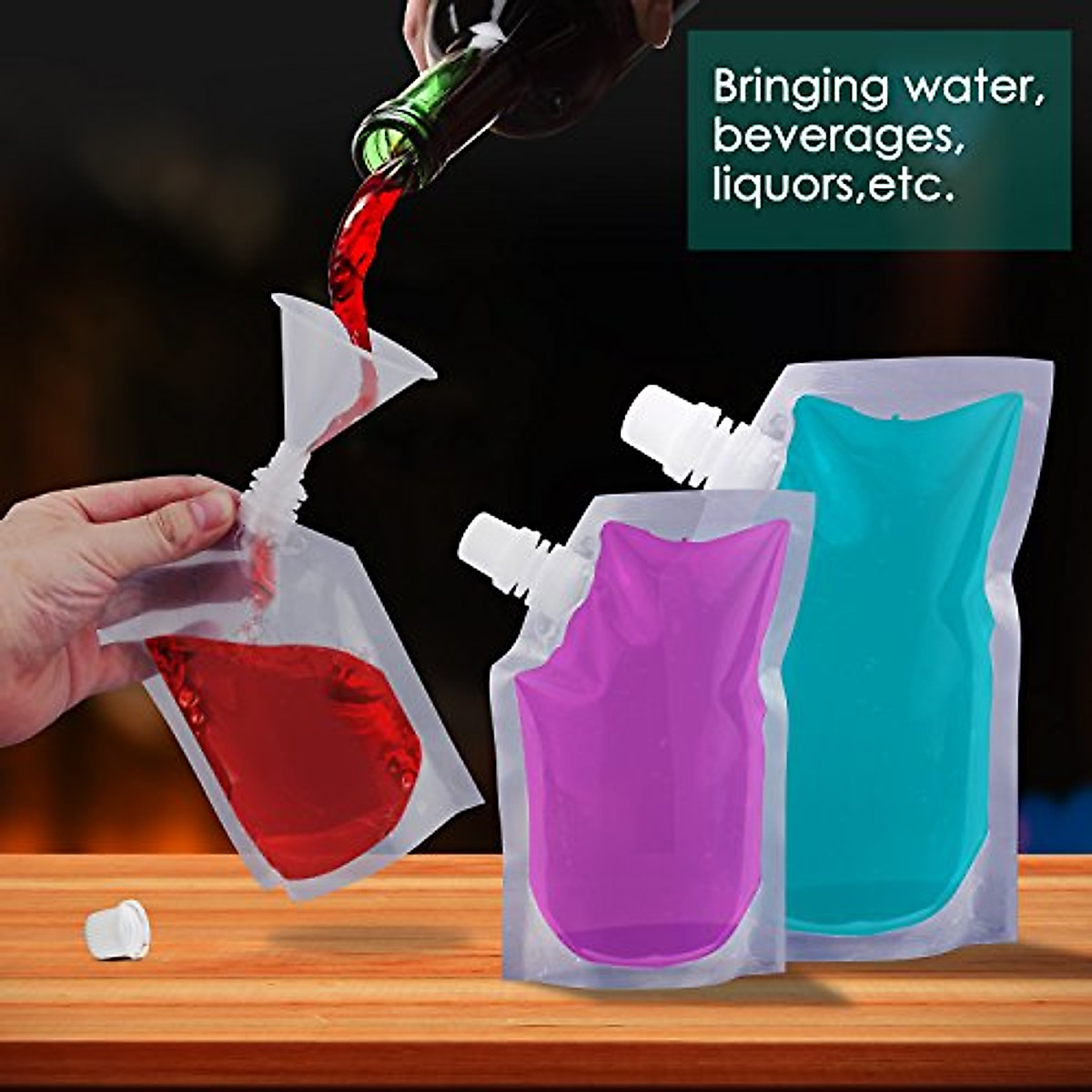 Alcoon 11 Pieces Plastic Liquor Flask Concealable and Reusable Plastic Drinking Flasks Liquor Pouches 3x34oz, 3x14oz, 3x8oz with Plastic Funnel
