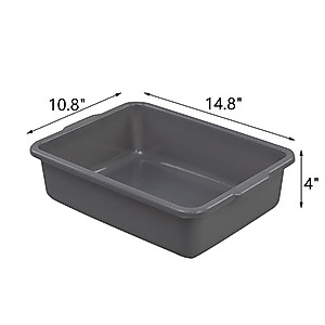 Waikhomes Set of 4 Plastic Bus Boxes, Commercial Bus Tote/Bus Tub, Grey (8 L)