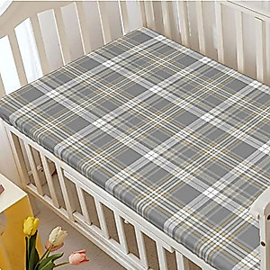 Plaid Themed Fitted Crib Sheet,Standard Crib Mattress Fitted Sheet Soft and Breathable Bed Sheets-Baby Crib Sheets for Girl or Boy,28“ x52“,Dusk Dust Pale Taupe White