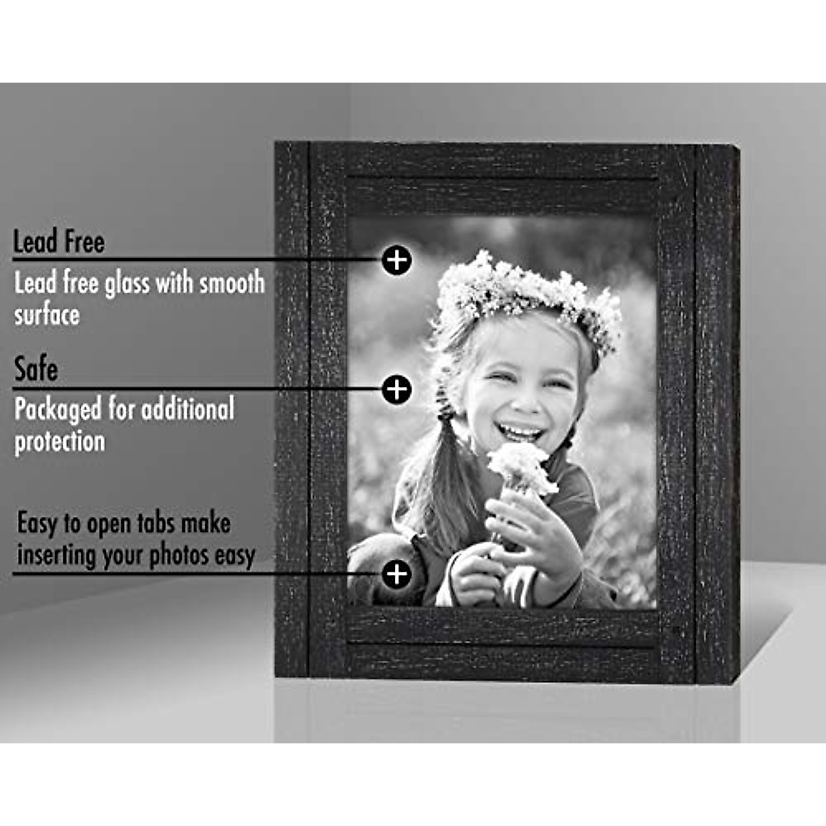 Americanflat 8x10 Picture Frame with Polished, Crystal Clear Glass - Hampton Collection - Distressed Wood Picture Frames for Tabletop and Wall Display - Charcoal Black