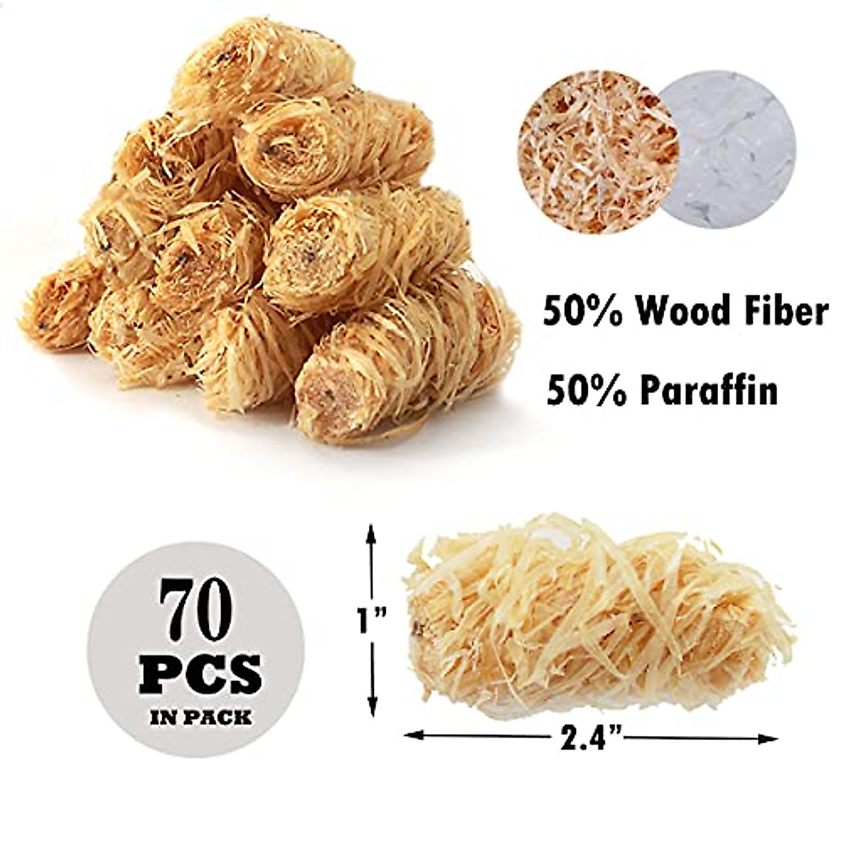 70 PCS Natural Fire Starter for BBQ Grill Fireplace Wood Stove Camp Fire Pit, Non Toxic Grill Charcoal Starter Cubes, Quick Light Camping Fire Lighter, Super Fast Lighting