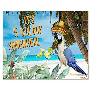 Personalized Wooden Sign It's Five O'clock Somewhere Cute Wood Plaque Sign Quote Farmhouse Tiki Bar Pool Hot Tub Luau Country Wall Décor Signs for Offices Pantry 16x20 Inch