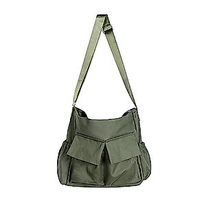 Canvas Messenger Bag Crossbody Shoulder Bag for Men and Women Vintage Tote Laptop Bag Large Hobo Bag with Multiple Pockets (Army Green)