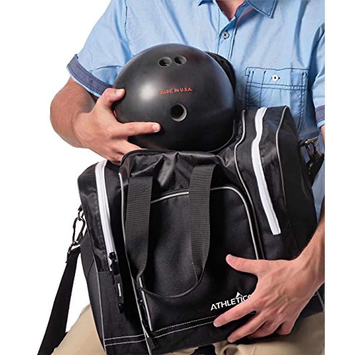 Athletico Bowling Bag for Single Ball - Single Ball Tote Bag With Padded Ball Holder - Fits a Single Pair of Bowling Shoes Up to Mens Size 14 (Black)