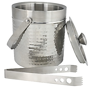 Chef Craft Hammered Double Walled Ice Bucket, 2 quart volume, Stainless Steel