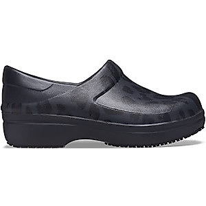 Crocs Women's Neria Pro II Clogs, Slip Resistant Work Shoes, Black/Leopard, Numeric_6