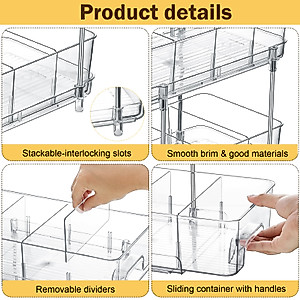 Leinuosen 4 Pcs 2 Tier Pull out Bathroom Organizers Storage with 4 Dividers, Clear Kitchen Under Sink Organization Slide out Cabinet Drawer Closet for Pantry, Vanity Counter, Counter, Medicine Bin