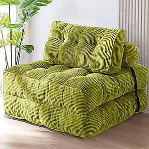 MAXYOYO Folding Sofa Bed, Convertible Sleeper Chair with Pillow Foldable Mattress with Back Support, Portable Fold Out Chair Bed Comfy Floor Sofa Lounge for Living Room Bedroom, Green, Single