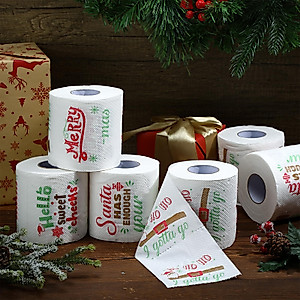 Cholemy 8 Rolls Merry Christmas Toilet Paper Funny Santa Claus Toilet Paper Fun Gag Gifts Christmas Stocking Stuffers for Xmas Party, White Elephant, Bathroom Decor, 3 Ply 4 Style