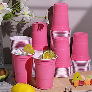 Mifoci 400 Pcs 16 oz Disposable Cups Bulk Large Plastic Cups Pack for Thanksgiving Christmas wedding Drinks Soda Punch Barbecues Picnics (Pink)