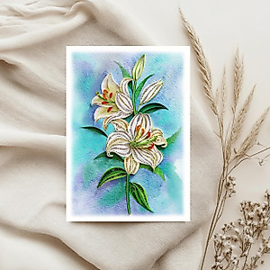 QUILLCRAFT White Lily Sympathy Card, Condolences Greeting Card for Loss of Mother, Father, Him Her Pet, Thinking Of You Card, Quilling Quilled Card with Envelope for Grief and Loss (White Lily)