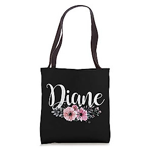 Diane Name Personalized Floral Pink Black Women Girls Gift Tote Bag