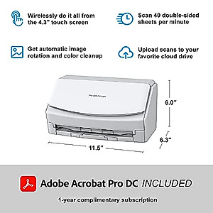 Fujitsu ScanSnap iX1600 Deluxe Versatile Cloud Enabled Document Scanner with Adobe Acrobat Pro DC for Mac or PC, White