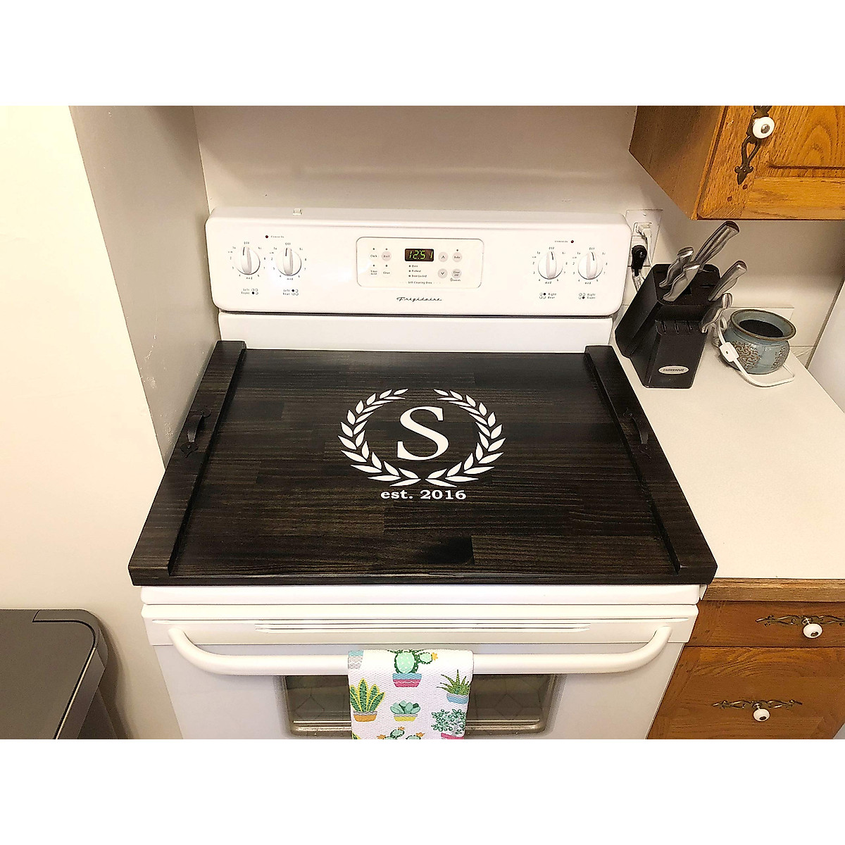 Rustic Stove Top Cover, Wooden Tray For Stove, Monogram Stove Cover, Stove Tray, Decorative Tray