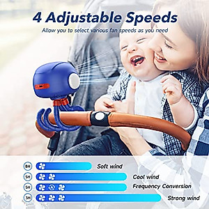 Inverter Table Fans With LED Lights｜USB Fans Rechargeable 4000mAh Portable Robot Flexible Tripod Clip ｜4 Speeds, 360°Adjustment, for Baby Stroller, Bedside, Desktop｜Where You Can Stand and Hang (Blue)