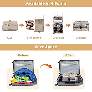 Surblue Hanging Shelves Travel Compression Packing Cube for Carry-on Luggage Suitcase Collapsible Transformable Garment Closet Organizers Large Capacity, Beige, XL