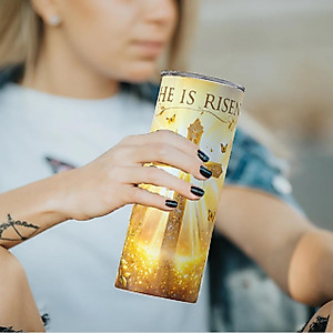 Custom He is Risen Easter Tumbler | Personalized Do8uble Wall Insulated Travel Mug | Spring Design with Name (He is Risen)