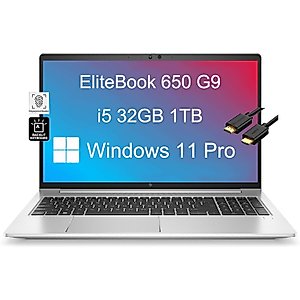 HP Latest EliteBook 650 G9 15.6" FHD Business Laptop (Intel 10-Core i5-1235U, 32GB RAM, 1TB SSD) IPS Anti-Glare, IST SD Card, Backlit KB, Fingerprint, Webcam, 2024, Win 11 Pro, Silver