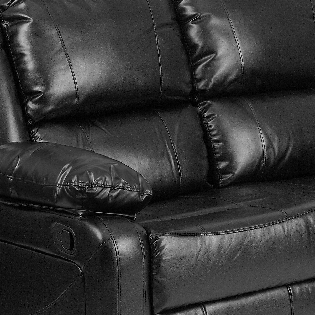 BizChair Black LeatherSoft Loveseat with Two Built-In Recliners