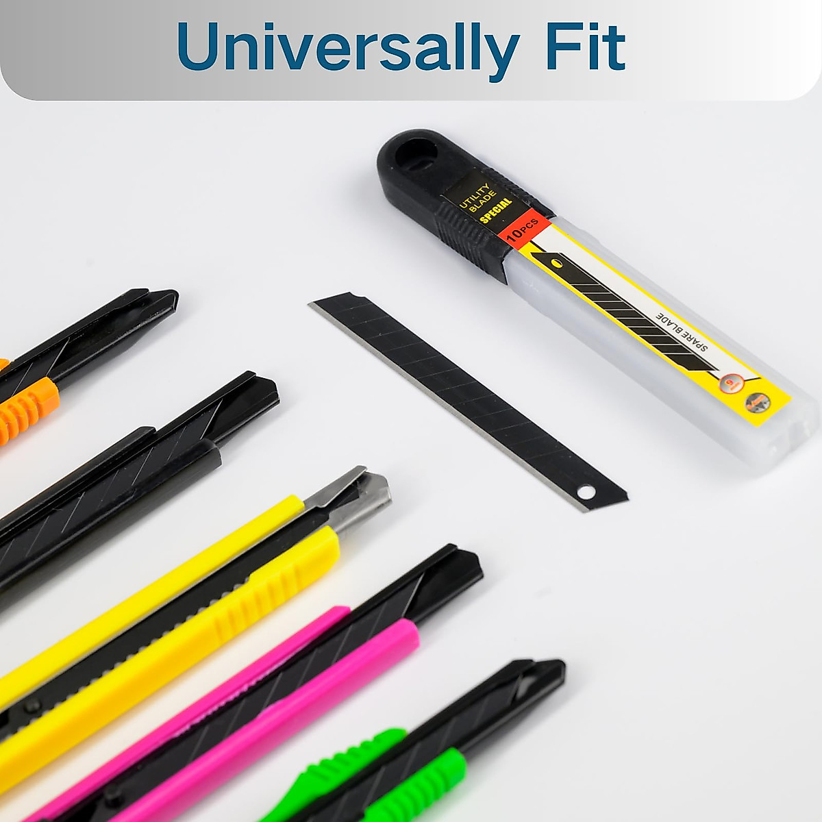 9mm Utility Knife Blades, 100-Pack, SK5 Blackened Steel Replacement Blade, Snap off Blades for Retractable Box Cutters and Knife, SK5 Blades in Bulk Pack. 10pcs x 10