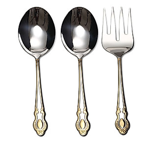 Venezia Collection "Michelangelo" 75-Piece Fine Flatware Set, Silverware Cutlery Dining Service for 12, Premium 18/10 Surgical Stainless Steel, 24K Gold-Plated Hostess Serving Set, Wooden Storage Case