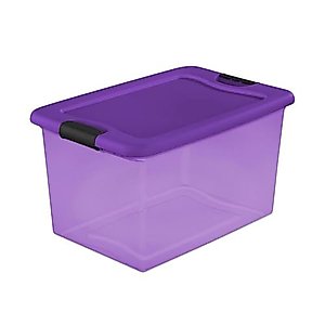 Sterilite 64 Qt Latching Storage Box, Stackable Bin with Latch Lid, Plastic Container to Organize Halloween Decor, Purple Tint with Purple Lid, 6-Pack