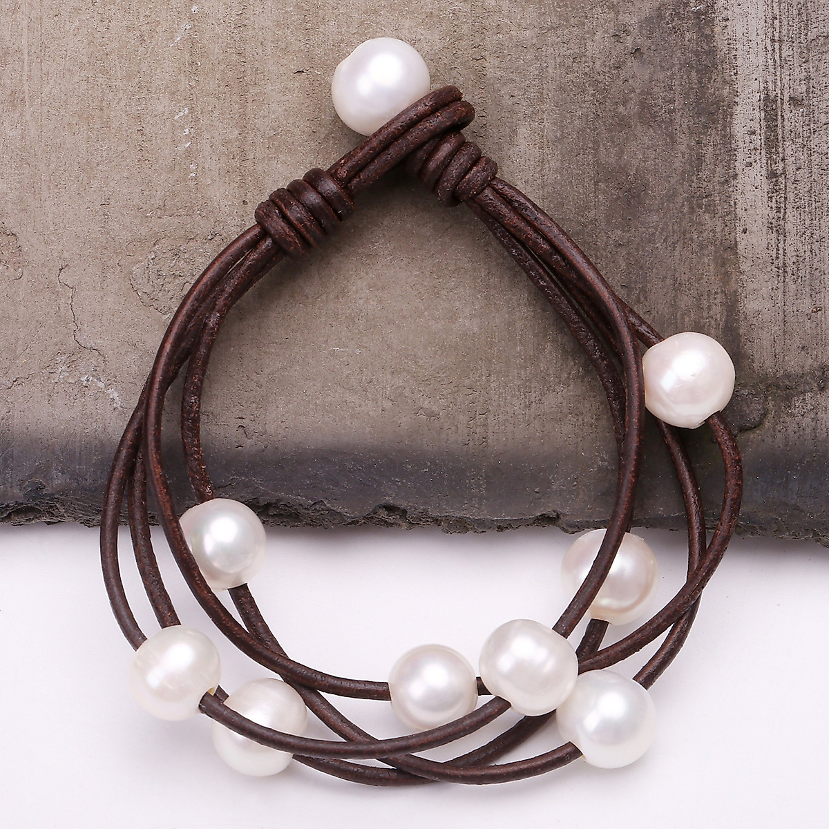 Aobei Pearl Cultured Freshwater pearl Wrap Bracelet on Multi Strands Leather Beaded Jewelry for Women Brown