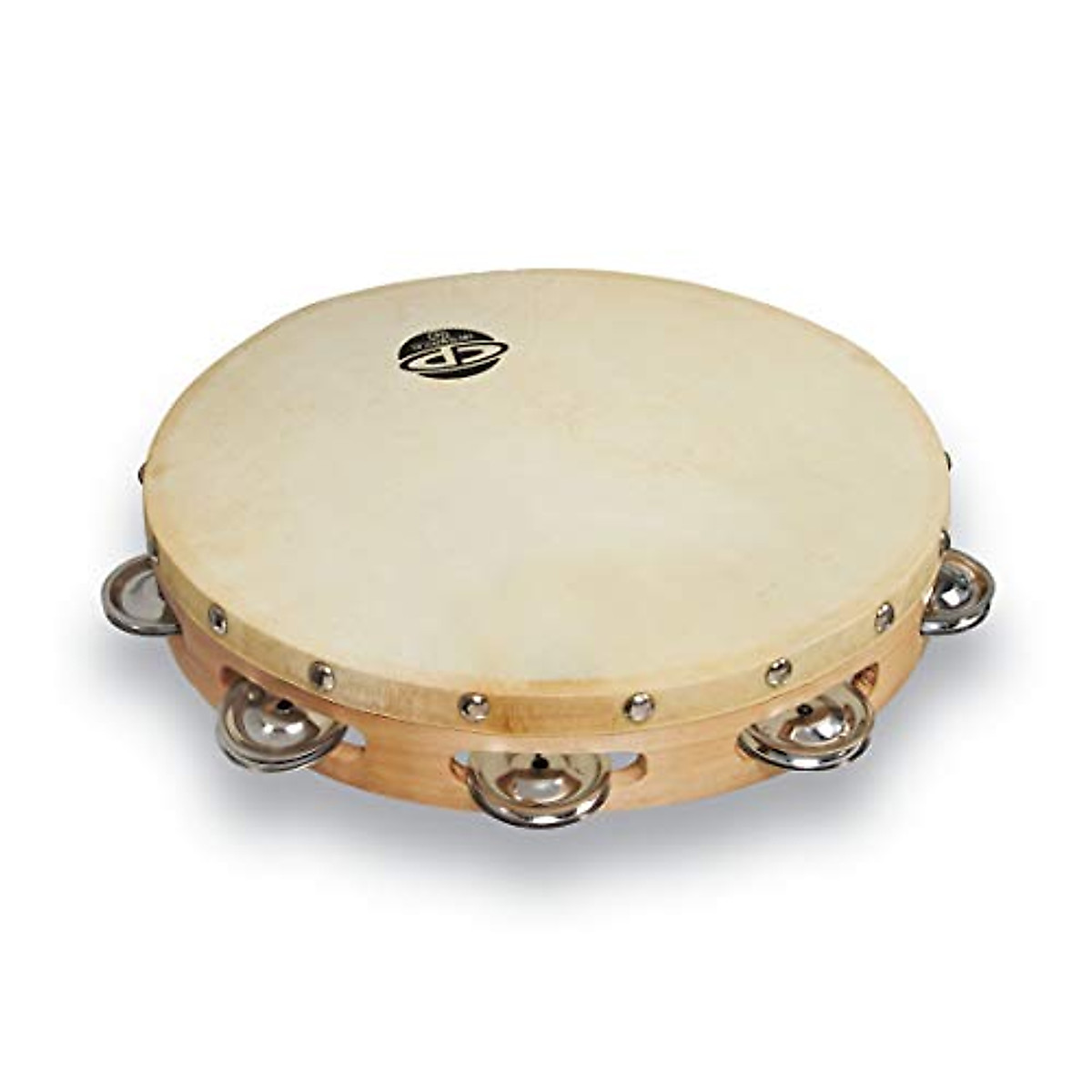CP379 10" Wood Tambourine, Headed, Single Row Jingles