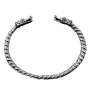 Silver Viking Boat figurehead Dragon Bangle with wood box for men or women ~ 925 Sterling Silver mens open cuff ~ Viking Amulet