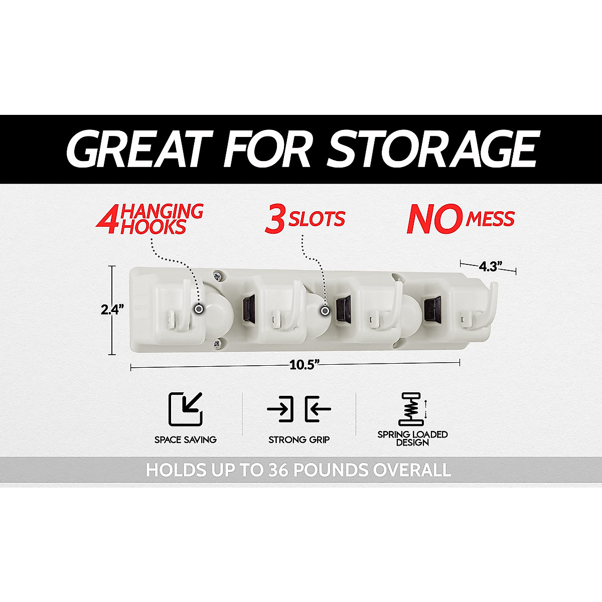 Zulay Home Mop and Broom Organizer Wall Mount - Easy to Install Mop and Broom Holder Wall Mount for Storing Cleaning Supplies - Organizer Utility Racks Mop Holder and Broom Hanger (3 Slots, White)