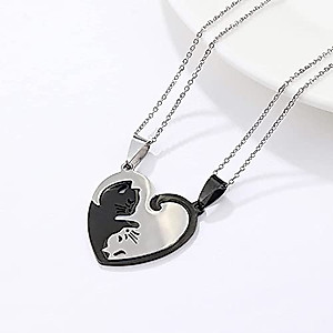 HANRESHE Cat Matching Necklaces Best Friend Necklaces Girls Fashion Couples Friendship Pendant Heart Yin Yang Friendship Necklace For 2