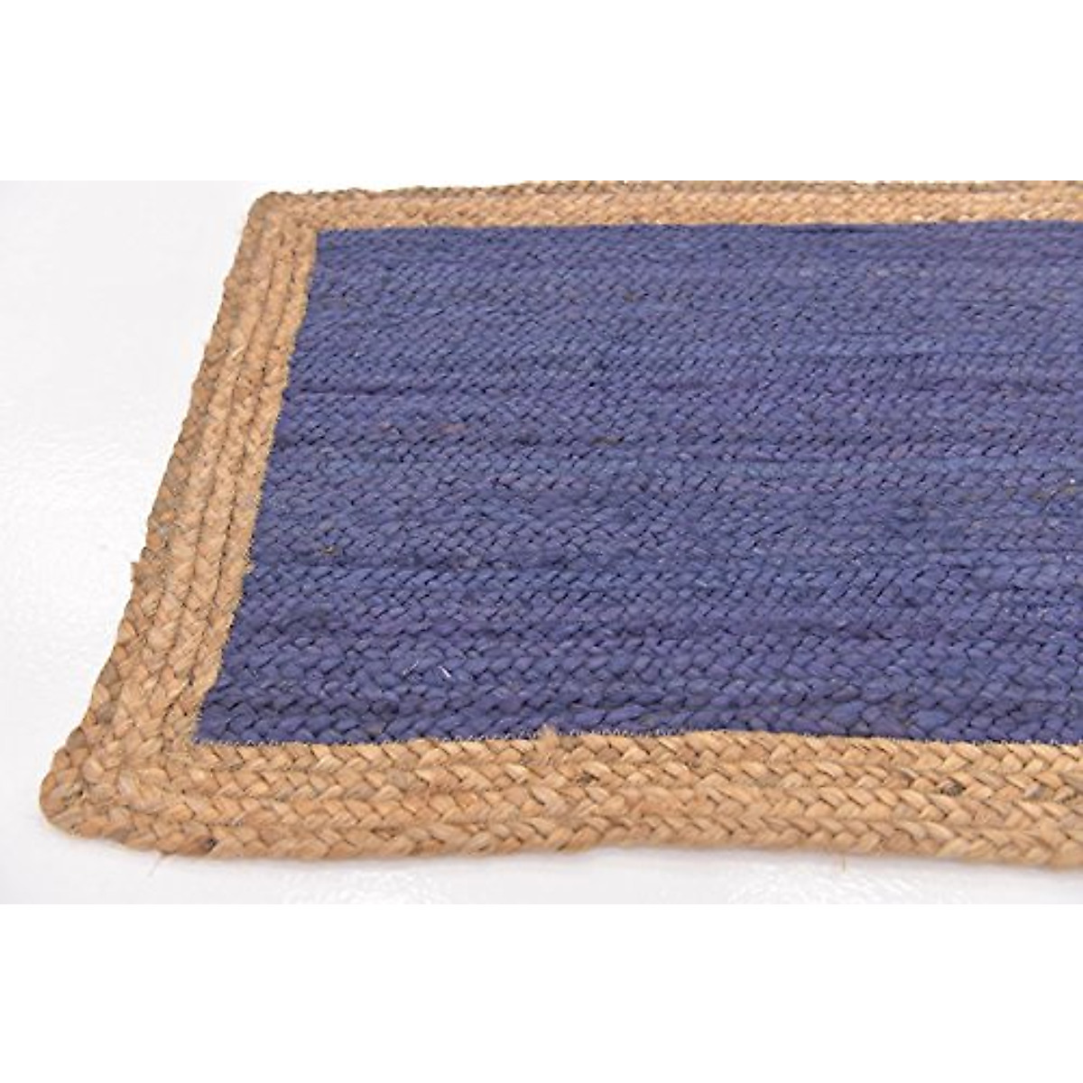 Unique Loom Braided Jute Collection Classic Quality Made Natural Hand Woven with Solid Color Detail, Area Rug, Rectangular 2' 0" x 3' 0", Navy Blue/Tan