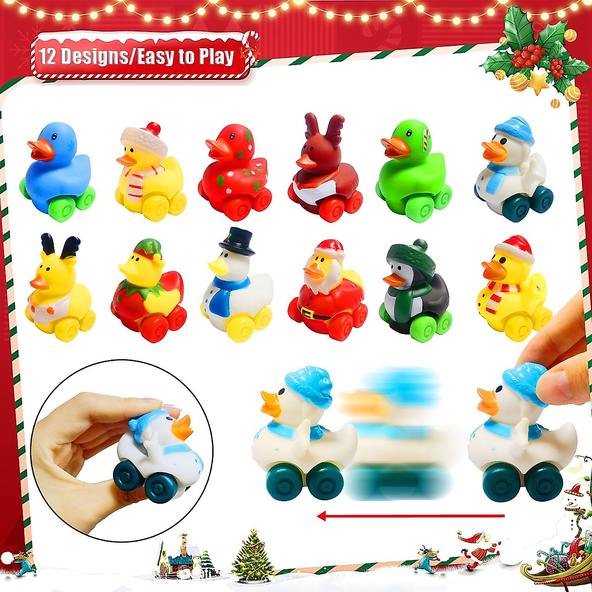 Holydeck 18 Pcs Christmas Rubber Ducks Soft Rubber Cars Toys Bath Toy Vehicles for Babies Kids Birthday Gifts,Christmas Party Favors,Christmas Stocking Stuffers(Christmas)