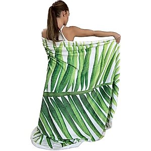 Giant Serene Palm Leaf Blanket - Large Leaf Shaped Blanket 90''x76'' Soft Plush Plant Shaped Throw Blanket Palm Leaf Blanket Shape Design Decorative for Couch Sofa Or Bed, White, Green