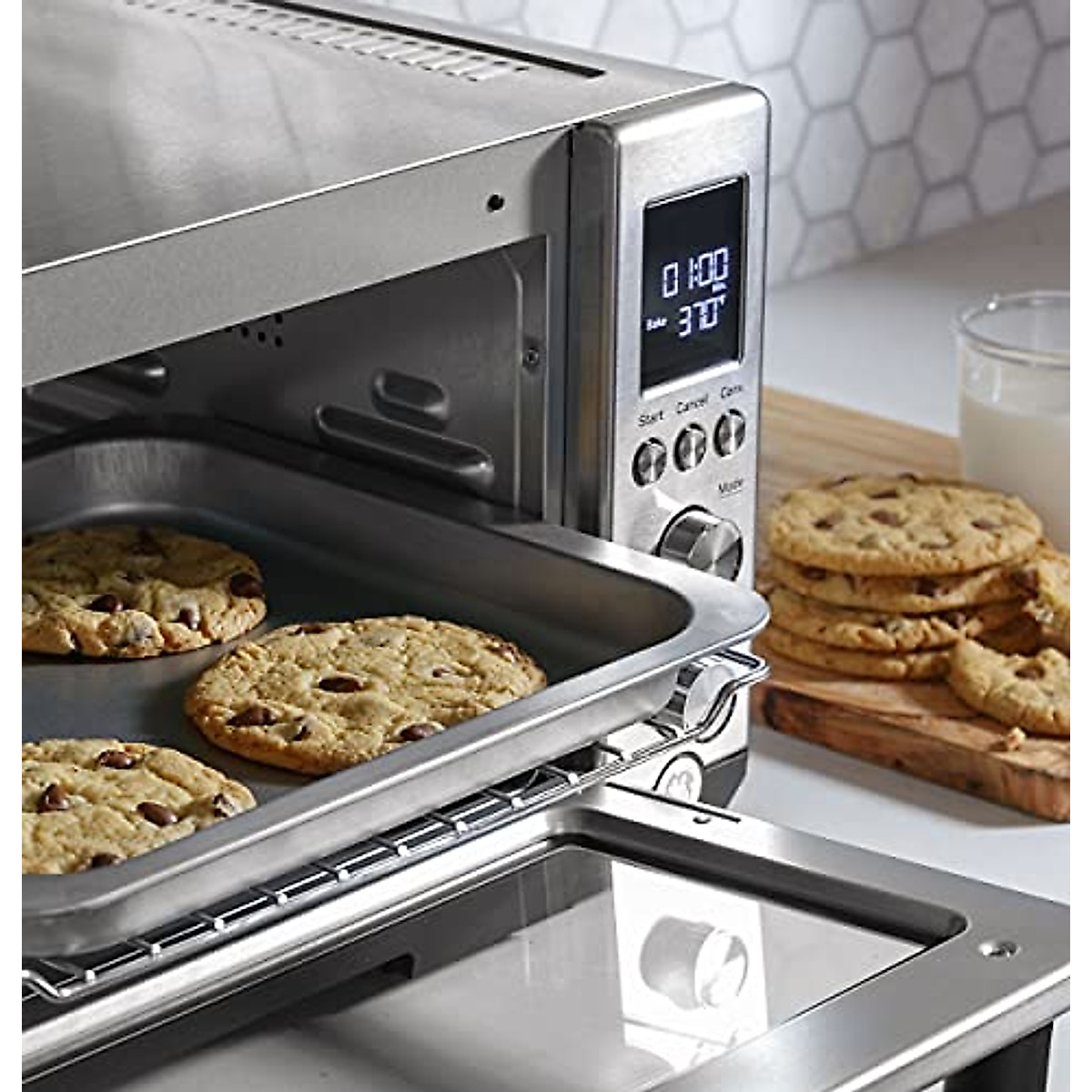 GE Convection Toaster Oven | Quartz Heating Technology | Large Capacity Toaster Oven Complete With 7 Cook Modes & Oven Accessories | Countertop Kitchen Essentials | 1500 Watts | Stainless Steel