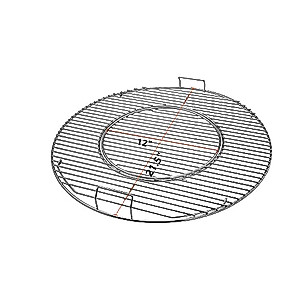 AJinTeby 8835 Gourmet BBQ System Hinged Cooking Grate with 12" Drip Pan for 22.5 inch Weber One-Touch Silver, Bar-B-Kettle, Master-Touch, for Weber Vortex, Barrel 22" Sear Charcoal Grill Accessories