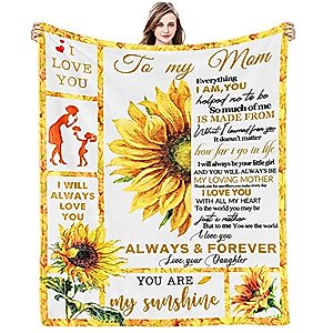 Mom Blanket Gifts for Mom from Daughter Sunflower Blanket to Mom Flannel Blankets Gift from Daughter Birthdays Christmas Mother's Day Soft Throw Blankets for Mom Couch Bed Blanket Gift 50x60in