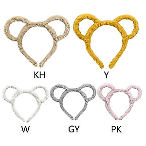 Kamonda Women Winter Thick Plush Headband Round Mouse Bear Ears Makeup Hair Hoop Bandana Hair Hoop Yellow