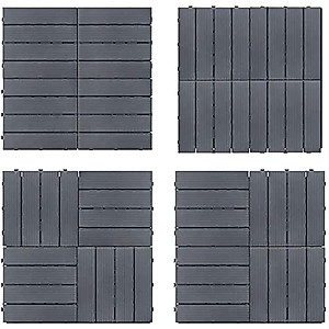 JP Outdoor 9 Pcs PE Interlocking Patio Deck Tiles, 12 x 12in 4-Slats Straight Pattern Grey Floor Covering for Patio Shower Garden Balcony